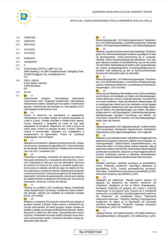 CERTIFICATE OF REGISTRATION - Joyful Lamp Company Limited