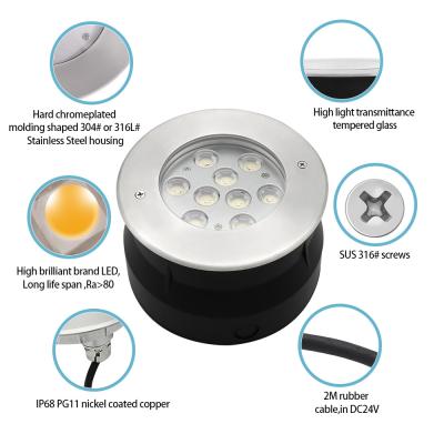 Cina Vendita a caldo 12V 24V LED luce subacquea 9W 18W RGB Full Color in acciaio inossidabile IP68 luci per piscina in vendita