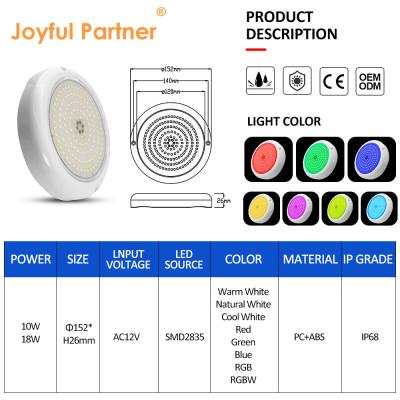 China Resin Epoxy IP68 Pool Lighting White Color PAR56 Bulb 10W LED Underwater Light for sale