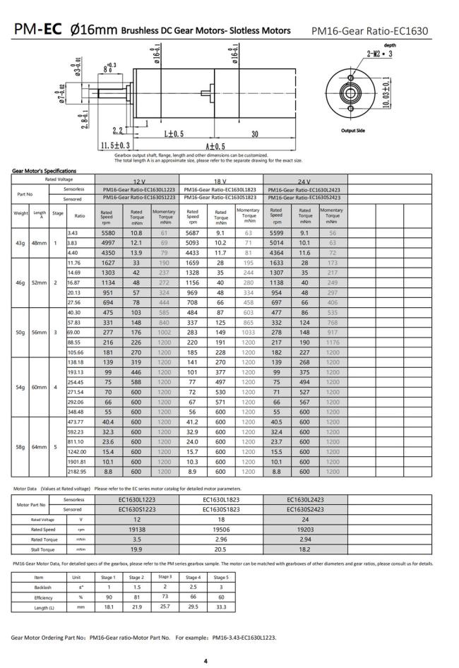 16mm brushless dc gear motor