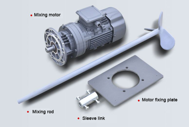 Detachable propeller blades mixer assembly showing components and structure