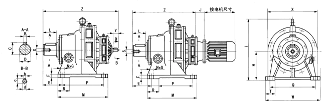 BWD/XWD cycloid speed reducer gearbox with electric motor