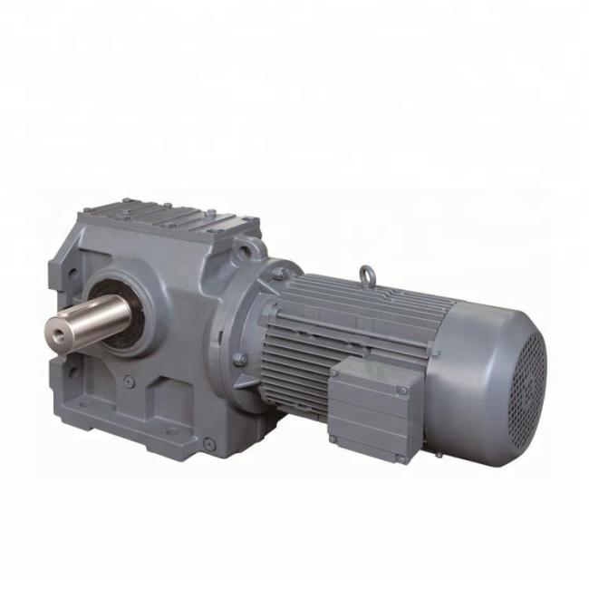 Right angle helical gear speed reducer front view showing compact design