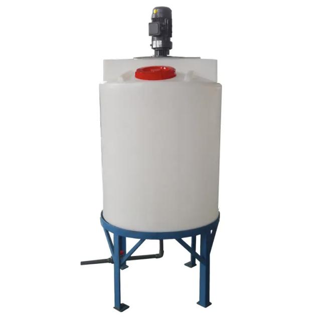Rotational poly plastic mixing tank exterior view showing durable construction