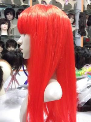 China Red Colored Silky Straight Bang Human Hair Synthetic Full Lace Wigs For Women for sale