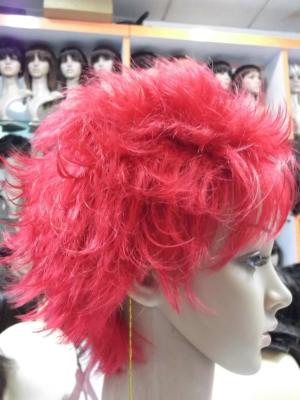 China Body Wave Short Synthetic Human Hair Full Lace Wigs With Bang , Pink Colored for sale