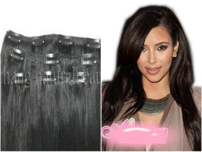 China Cusom 18 inch Black European Straight Real Hair Clip In Hair Extensions for sale