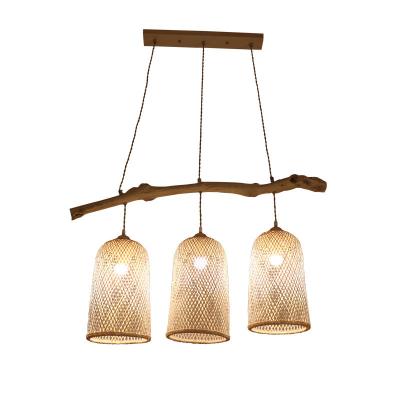 Cina Lampada a tre teste di rattan, lampada da ristorante in bambù 3500K in vendita