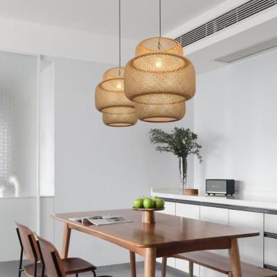 Cina 3500K Rondo Bambù Tessitura LED Pendente Luce, Rotondo Rattan Luce OEM ODM in vendita