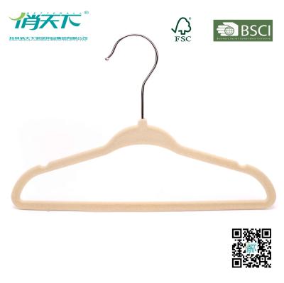 China Betterall Low-price Khaki Velvet Hanger with Non-slip Shoulder for sale