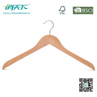 China High-end Burlywood Wooden Shirts Hanger with Metal Hook for sale