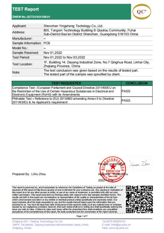 RoHS - Shenzhen Yingsheng Technology Co., Ltd.
