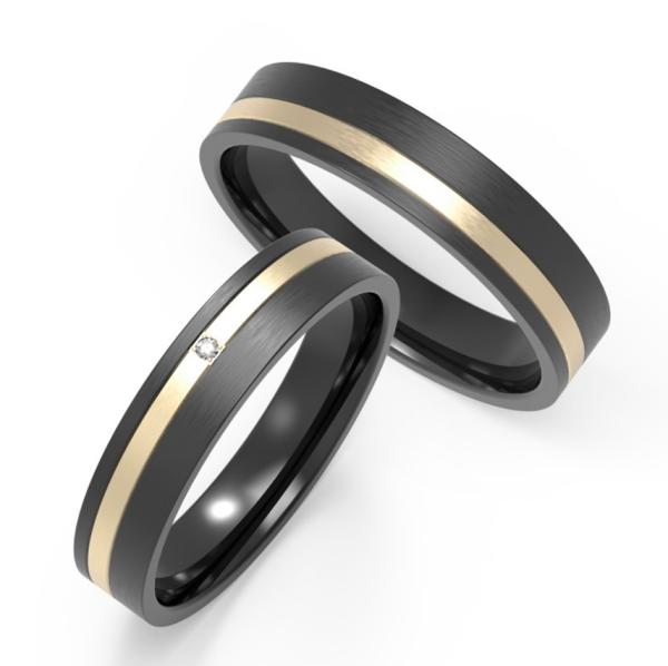 Quality Simple And Fashion Black Titanium Metal Ring Jewelry With IP Gold Ring Inlaid With Zircon for sale