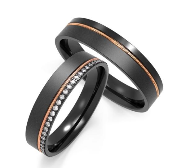 Quality Polished Finish Black Titanium Wedding Band Sets Sleek and Modern Design for sale