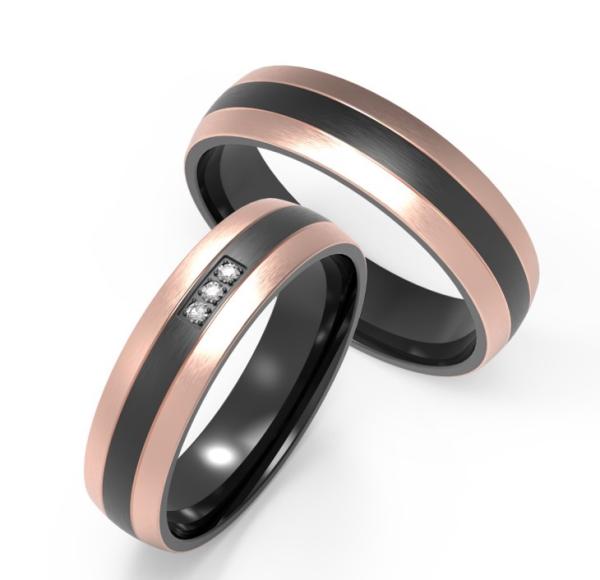 Quality Decorative Black Titanium Wedding Band Rose Gold Double Line Set Zircon Ring for sale
