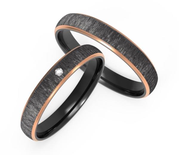 Quality Silk Pattern Black Titanium Engagement Rings 8mm Polished Couple Ring for sale