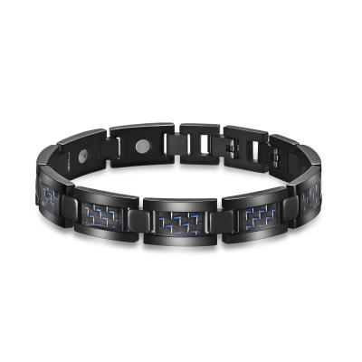 China Custom Magnetic Men Blue Plated Bracelets Stainless Steel And Carbon Fiber Bracelet for sale