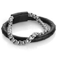 Quality Fashion Classic Stainless Steel Bangle Fashion Black Men's Leather Bracelet for sale