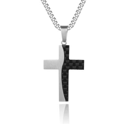 China Kettenschmuck aus Edelstahl Kreuz Halskette für Männer Christliches Kreuz Halskette mit Kohlenstofffaser Inlay Kettenschmuck zu verkaufen