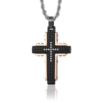 China 316L Stainless Steel Cross Pendant Necklace 1 Color Jesus Christ Large Cross Necklace for Men for sale