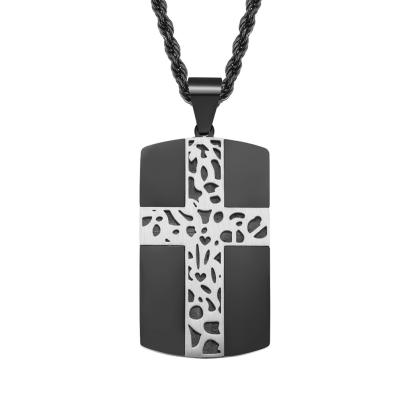 China Stainless Steel Men's Cross Necklace Christian Jewelry Black Cross Pattern Square Necklace for Gift Occasion for sale