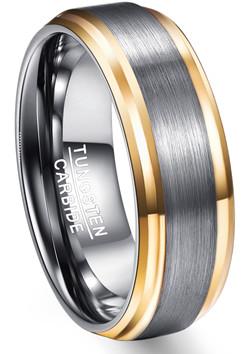 China Silver Grey Matt Finish and Gold Side Band Ring Jewelry Tungsten Carbide Ring for Men zu verkaufen