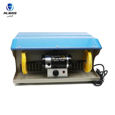 China Double Yellow Cloth Buff Wheel Bench Polishing Machine with Blue Dust Cover for Jewelry Finishing for sale