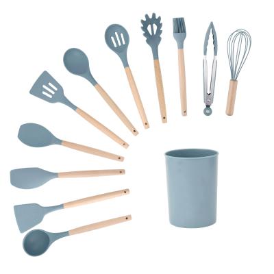 China 11Pcs Wooden Handle Silicone Kitchen Tools Set for 210 Degree High Temperature Cooking for sale