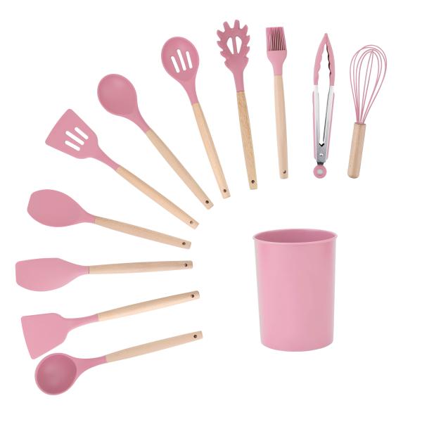 Quality 11Pcs Wooden Handle Silicone Kitchen Tools Set for 210 Degree High Temperature for sale