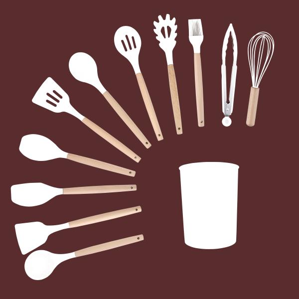 Quality 11Pcs Wooden Handle Silicone Kitchen Tools Set for 210 Degree High Temperature for sale