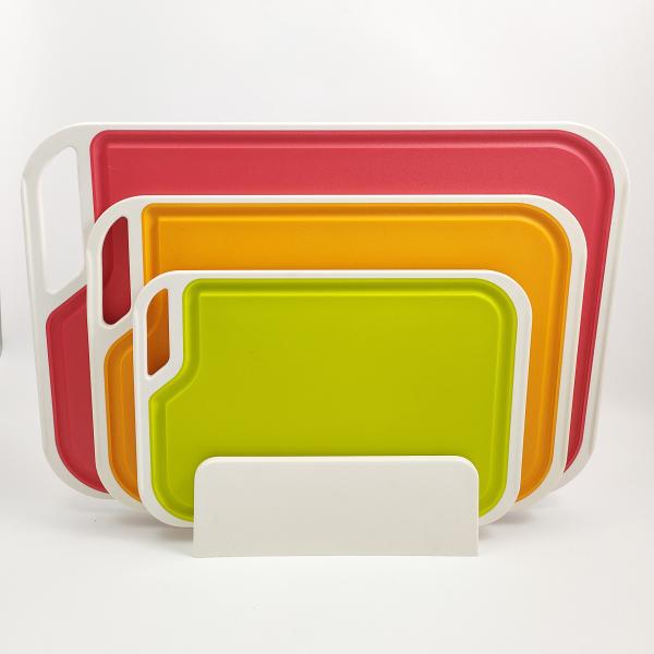 Quality Square Plastic Chopping Board Set of 3 with Non-Slip Feet and Deep Drip Juice for sale