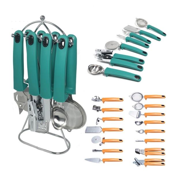 Quality Home Kitchen TPR Handle Stainless Steel Utensil Set with Holder and Other Cooking Tools for sale