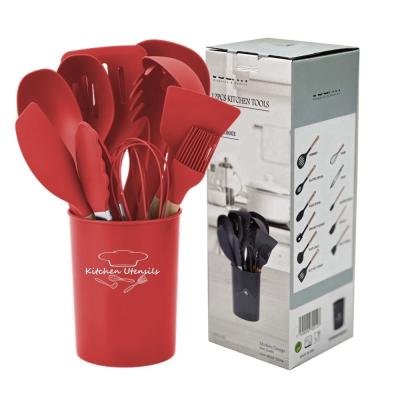 Cina Strumenti da cucina antiaderente 12pcs Silicio utensili da cucina Set con secchio e maniglia di legno in vendita