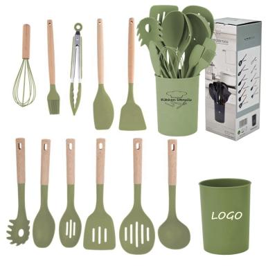 Cina Strumenti da cucina antiaderente 12pcs Silicio utensili da cucina Set con secchio e maniglia di legno in vendita