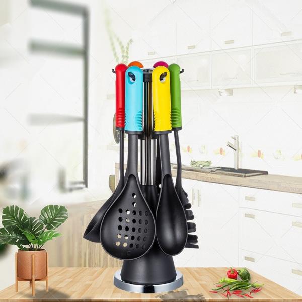 Quality Sustainable Kitchen Cooking Utensil Set with Rotating Stand and TPR PP Handle for sale