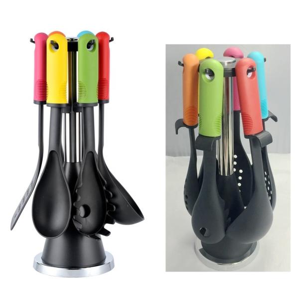 Quality Sustainable Kitchen Cooking Utensil Set with Rotating Stand and TPR PP Handle for sale
