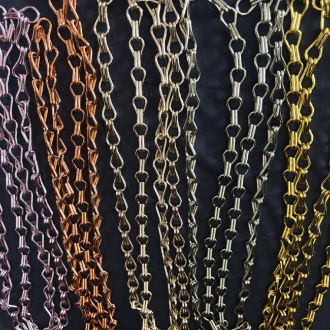Close-up of aluminum double hook chain links