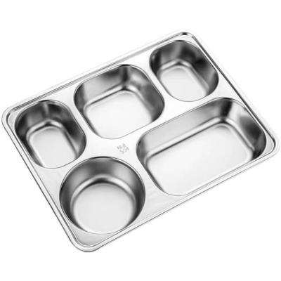 China Indonesian Stainless Steel 304 Food Grade Metal Dinner Plate 6cm Lid Compartment for Student Canteen and Children Meal Time for sale