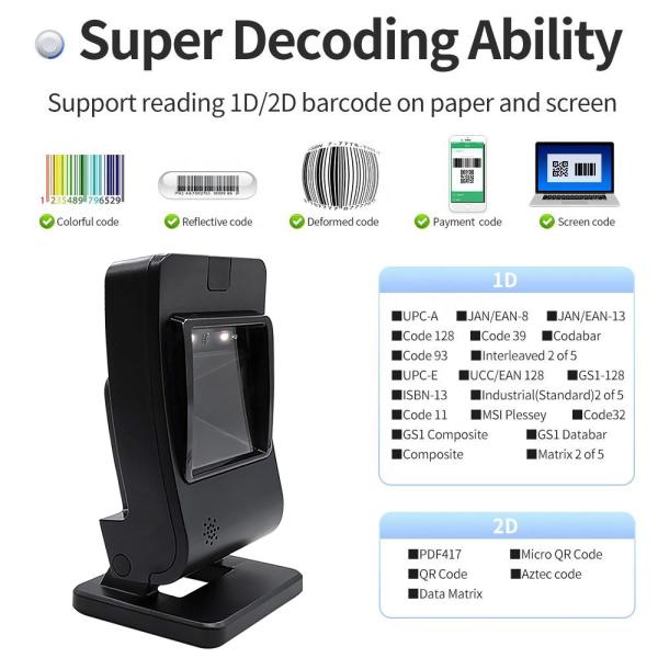Quality ODM Platform Barcode Scanner QR Code Desktop Bar Code Reader for Supermarket for sale