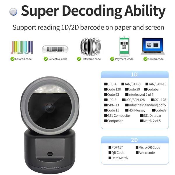 Quality RiCODE 2024 New 2D QR Code Barcode Scanner Desktop Handsfree Table Top Code for sale