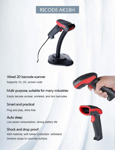 Quality AK18H Mobile Payment QR Bar Code Reader Wired USB Portable Handheld 1D 2D QRcode for sale
