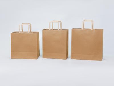 China Customised Paper Bag Flat Handle Brown Kraft Paper Shopping Bags For Clothing Shoes for sale