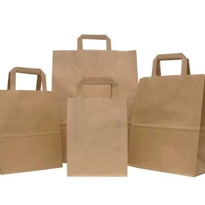 China Custom Brown Kraft Paper Carrier Bag With Flat Handle For Packaging Food Takeaway for sale