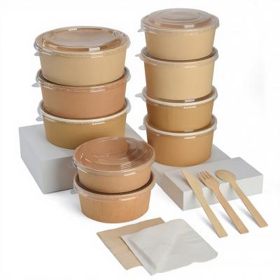 China Brown Biodegradable Eco-Friendly Take Away Salad Fast Kraft Paper Packaging Bowl for sale
