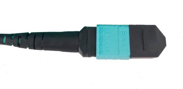 Quality OM4 12 Strand MPO Fiber Patch Cable Female 1m Type B 3.0mm Aqua for sale