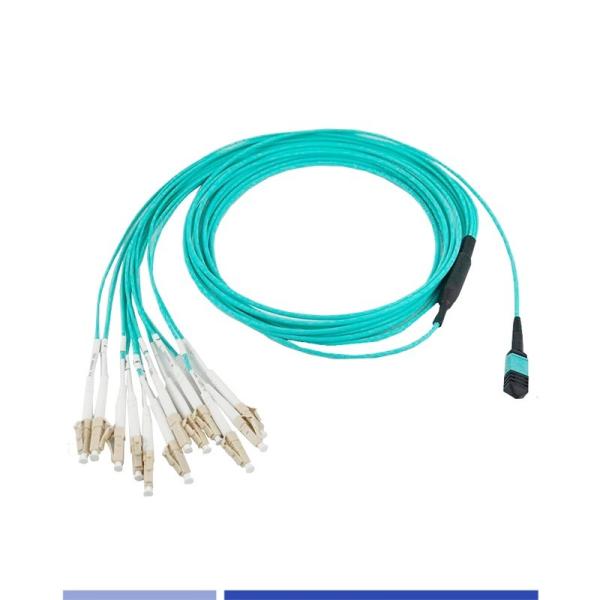 Quality 12 Fiber OM3 MTP®  to LC Simplex Fiber Optic Trunk Cable Female LSZH Patch Cord 1m for sale