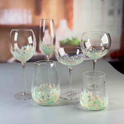 China Customized Hand Blowned Half-confetti Lead Free Crystal Wine Glass Set for sale