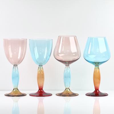 China Hand-Blown Gradient Color Borosilicate Wine Glasses, Multi-Color Artistic Stem Goblets for Wine, Cocktail, Home Bar & Party Decor for sale