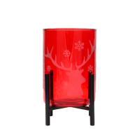 China Brosilicate Glass Candle Holders With Etched Christmas Pattern for sale