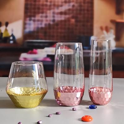 China 400ml Hand Cut Gold Honeycomb Crystal Wine Glasses for sale